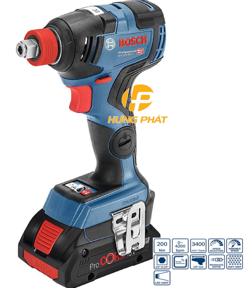 Máy siết bu long dùng pin Bosch GDX 18V – 200 (SOLO) - Thiết Bị Hưng Phát